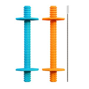 lull kids hollow teething tubes - baby teething toys for babies 0-6 months, teething toys for babies 6-12 months - baby teether, teething straws, teething sticks (blue/orange)