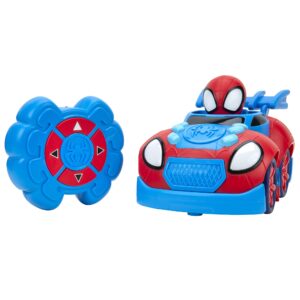 marvel spidey and his amazing friends web crawler rc - remote-controlled vehicle - features built-in super hero with 4 controller functions, blue & red