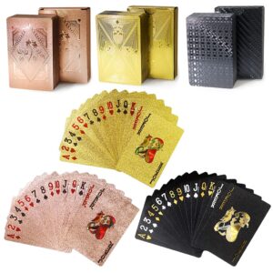 mingri 3 decks waterproof playing cards plastic deck of playing poker cards cool black rose gold playing cards themed standard playing cards game luxury unique playing cards for adults