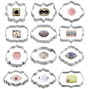 12pcs frame cookie cutter plaque cookie cutters stainless steel different frames fondant cutter molds frames fondant cookie cutter for birthday party decorations