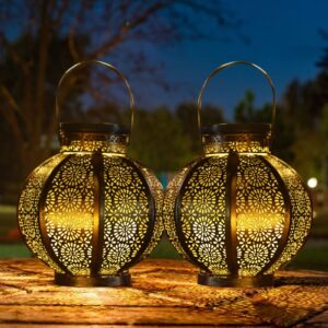 solar lanterns outdoor waterproof ip65, 2 pack solar lights outdoor garden, large solar lantern, outdoor lanterns, solar lights outdoor decorative, for outdoor patio, garden, balcony