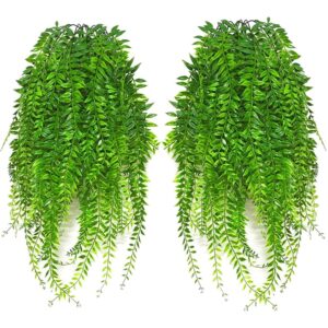 pasyou hanging plant fake plants for decoration, artificial vines plastic ivy greenery garland decor grass faux leaves stems for outdoor indoor outside home garden party office wedding vine - 4 pack