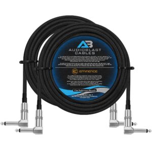 audioblast - 2 units - 25 foot -hq-1 - braid(black) flexible - dual shielded(100%)-guitar instrument effects pedal patch cable w/eminence right-angled ¼ inch(6.35mm) ts plugs & double staggered boots