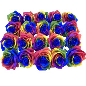 dalamoda 20pcs artificial silk rose flower only heads no stem rainbow roses flowers-diy bridal bouquet flower or diy any home garden decoration flower arrangment (head-blue)