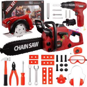 awefrank kids tool set 36 pcs, toddler tool set with toy chainsaw electronic toy drill with realistic sounds, pretend play kids tool box, power tools kit for toddlers boys girls 3+