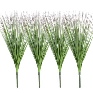 ivalue 18" artificial plants onion grass greenery wheat grass stems faux shrub pvc green grass plants outdoor indoor home garden planter decor pack of 4 (green, 4)