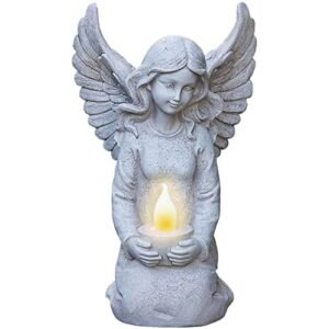 vp home heavenly angel solar powered outdoor decor garden light with led crackled glass globe fairy outdoor figurine light for home, patio, yard art resin fairy garden solar light