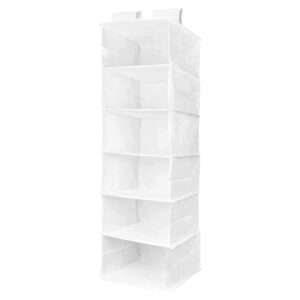 sunyou hanging closet organizer 6 shelves cloth hanging organizer foldable with 2 widen straps for clothing, blankets, toys(white, 30cm)