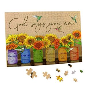 sunflower puzzle 500 piece puzzles for adults - retro sunflowers and farmhouse yellow flower hummingbird animal inspirational wooden jigsaw puzzles for family activities games - god says you are