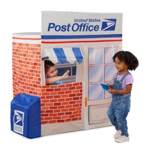 kid trax usps play tent for kids, tent house for kids, large front and rear openings, mail collection box, includes carrying case, mail truck or carrier accessory, kids play house, post office toys