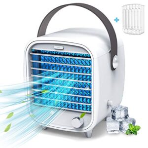 portable air conditioner fan for office - mini desktop evaporative air car amplifier cooling fan, adjustable direction, build-in ice tray water tank, zero noise personal cooler for small room dorm