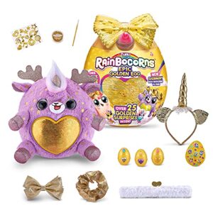 rainbocorns epic golden egg by zuru (reindeer), girls toy includes stuffed animal with 25+ golden surprises, with rings, stickers, bows, and more - girls gift idea