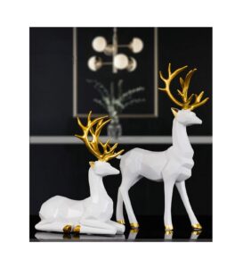 darklove 2pcs elk resin home decor lucky deer statue luxury style creative craft reindeer figurines for living room, bedroom, office desktop (white)