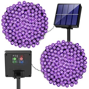 solar string lights outdoor waterproof 8 modes 200 led 72ft solar fairy lights outdoor for patio garden fence path holiday party halloween st. patrick's day christmas decorations (purple-2 pack)