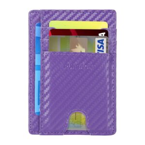 runbach slim wallet,minimalist thin front pocket leather wallet rfid blocking secure card holder for men women,gift-boxed (purple)