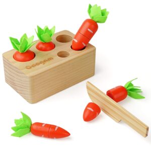 coogam baby carrots sorting toy, wooden montessori color shape sorter cutting harvest matching game for toddler fine motor skill, early learning preschool year old educational gift toy