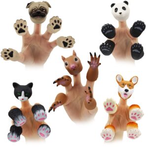 mimidou cute animal finger puppets toys 5 set, panda, squirrel, cat, shiba inu, pug, role-telling animal puppets, an excellent gift for kids.