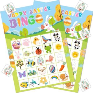 sawowkuya 24 sheets easter day bingo game, special designed easter day bingo game cute spring elements designed for family classroom adult party favors supplies