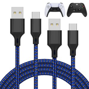 meneea charger charging cable for ps5/ps5 pro controller,for xbox series x/xbox series s,for nintendo switch 2 pack 10ft replacement usb c cord nylon braided type-c ports accessories kit,blue