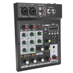 portable audio mixer, portable 4 channel bt mixing console digital audio mixer builtin effect for home karaoke, webcast, music recording(us plug)