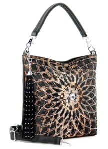 zzfab large star flower rhinestone hobo bag with shoulder strap (leopard)