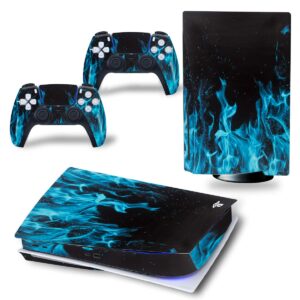 ps5 skin for console and controller skin vinyl sticker decal cover for playstation 5 console and controllers - compatible with playstation 5 digital edition - blue fire