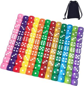 120 pieces 6 sided dice set translucent & solid games dice set, colored dice with free a black velvet pouches for playing games, like board games, dice games, math games, party favors and more (16 mm)