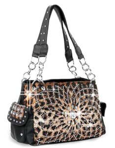 zzfab star flower concealed carry purse rhinestone western handbag (leopard)