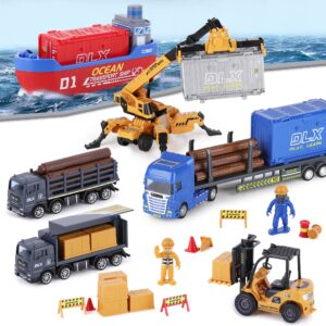 iplay, ilearn cargo truck toys for 4-5 year old kids, container ship crane trailer, transport logging trucks, construction vehicles playset w/forklift boat, birthday gifts for 3 6 7 boy toddler child