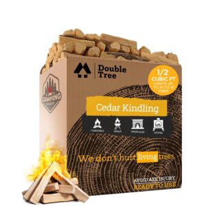 double tree fire starter sticks - 100% natural cedar wood kindling, quick & easy burning for campfire, camping cooking stove, fire pit, fireplace & grilling, lndoor & outdoor - (medium 1/2 cubic ft)