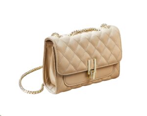 plergi small genuine leather crossbody quilted flap handbag with chain strap for women lightweight cellphone bag