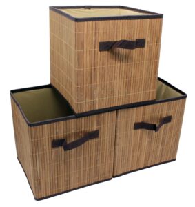 seta direct, brown natural bamboo collapsible cube storage bins shelf organizer [3 pack]