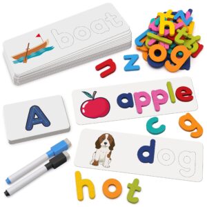 coogam reading & spelling learning toy, wooden letters flash cards sight words matching abc alphabet recognition game preschool educational tool set for 3 4 5 years old boys and girls kids