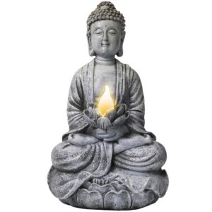 vp home buddha statue for home and outdoor decor solar powered flickering led garden light zen meditation spiritual room decor (tranquil buddha) statue for gifts