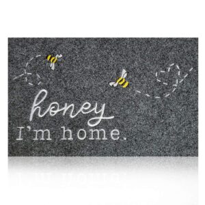 hlfmvwe funny bee doormat honey i'm home cute door mat welcome mats for front door kitchen rugs indoor porch outdoor non slip durable rubber mats grey floor rugs for outside entry farmhouse