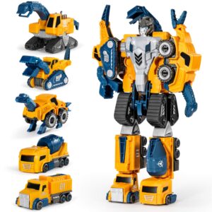 miebely toddler robot construction vehicles set – 5pcs transforming robots for kids - magnetic toys with sturdy connectors – easy diy assembly function – 5-in-1 educational stem toys