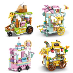 fun little toys 4 boxes food cart building block toy street view building bricks set include ice cream cart bbq station thrifty thirst and sushi stop,building block sets,