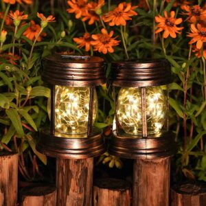 solar hanging lanterns outdoor - 2 pack outdoor lanterns for patio waterproof - 30 leds fairy string lights outdoor table lamp for outside garden porch patio yard wall tree coach decorative (warm)