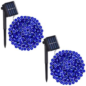 u/c solar string lights outdoor, 100 led 8-lighting modes solar fairy lights, waterproof solar christmas lights for garden, party, home decoration (2-pack, 72ft, blue)