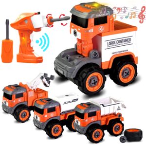 berrysparadise take apart toys with electric drill 4 in 1 take apart toy drill remote control construction toy truck builder gift car toys for 3 4 5 6 7 year olds boys toddlers birthday christmas