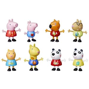 peppa pig school classroom toy figures 8-pack, peppa pig, george pig, peggi panda, candy cat and more, back to school gifts for kids, ages 3+ (amazon exclusive)