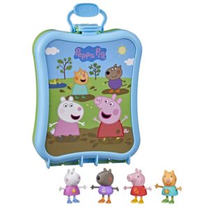 peppa pig peppa's carry-along friends set, 4 figures with carrying case, preschool toys for classroom, back to school gifts for kids, ages 3+