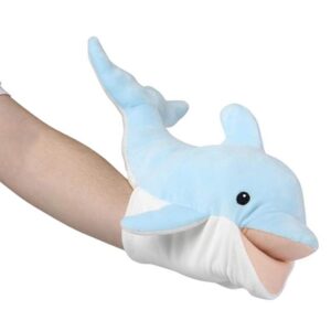 artcreativity blue dolphin hand puppet, soft plush puppet for kids, cute dolphin toys for boys and girls, aquatic theme party decoration, great birthday gift