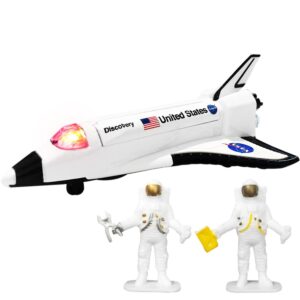 artcreativity space shuttle toy set with 2 astronaut figurines, cool space toys for kids-diecast metal shuttle with lights, sounds and pullback motion, best space-themed gifts for boys & girls