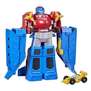 transformers optimus prime jumbo jet wing racer playset with 4.5-inch bumblebee racecar action figure converting toys, ages 3 and up, 15-inch