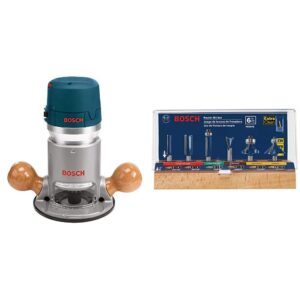 bosch 1617evs 2.25 hp electronic fixed-base router with bosch rbs006 1/4-inch shank carbide-tipped multi-purpose router bit set, 6-piece