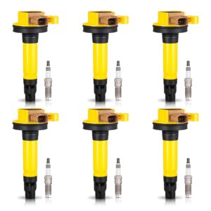 ena set of 6 yellow ignition coil pack and iridium spark plug 3.5 v6 compatible with ford lincoln explorer expedition f150 flex lobo mks mkt navigator transit taurus replacement for uf646 sp534 dg549