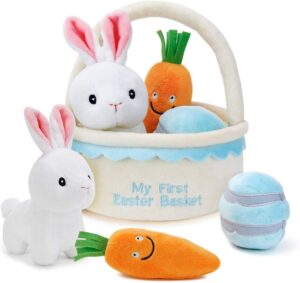 baby's my first easter basket playset stuffed plush cartoon bunny toys plush for kids boys girls, 4 pieces