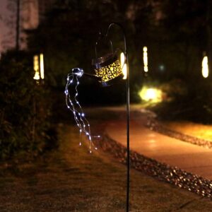 weaqaldbownew garden decor solar lights outdoor metal decorative stake waterproof for garden patio lawn porch walkway pathway and yard with watering can shape lantern