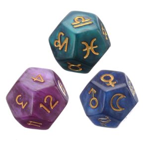 3pcs astrology dice, 12-sided astrology zodiac signs dice, multi-sided acrylic pearl astrological dice, creative multi sided dice for constellation divination accessory